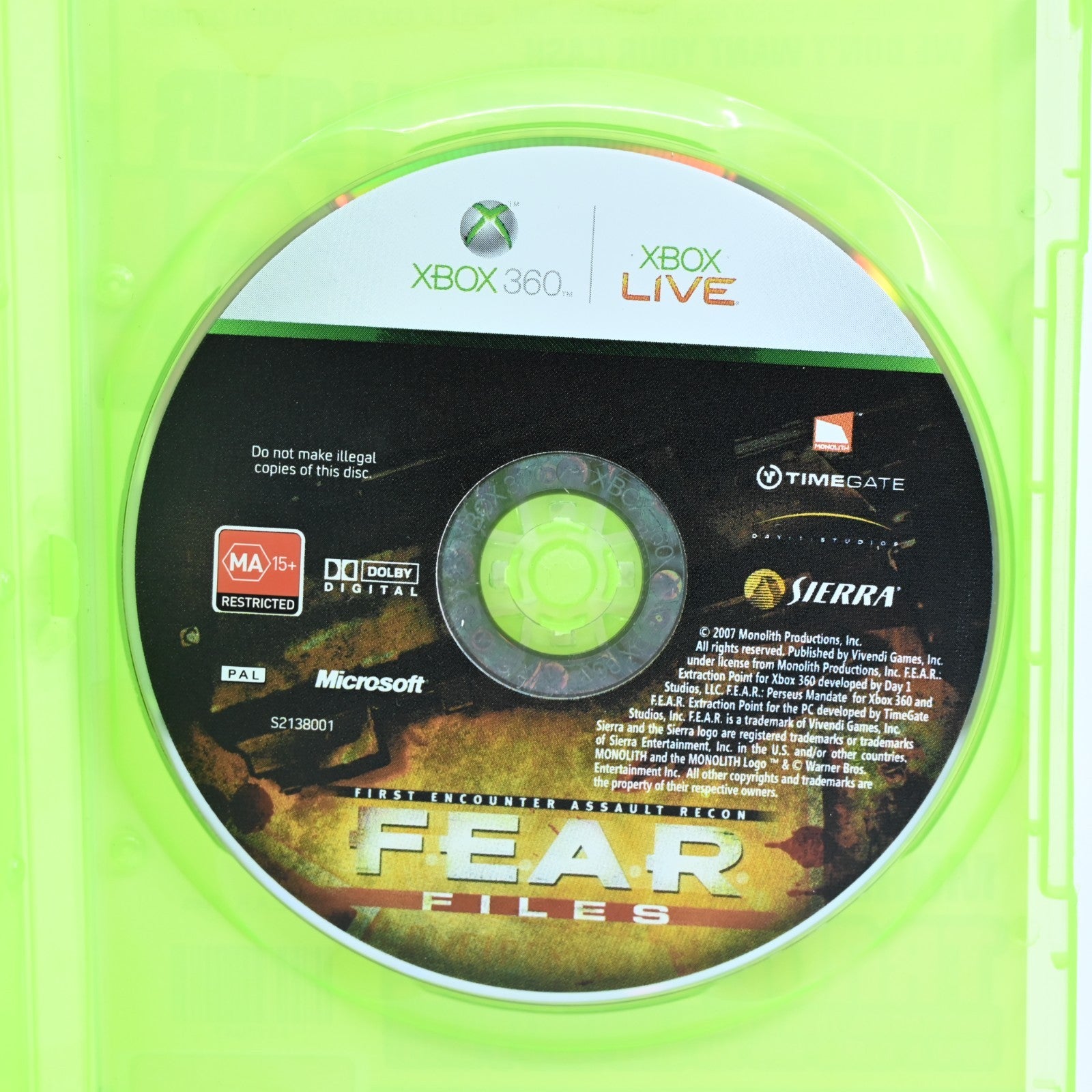 F.E.A.R. Files - Xbox 360 Game - Disc Only - PAL - MINT DISC! FEAR Fil ...